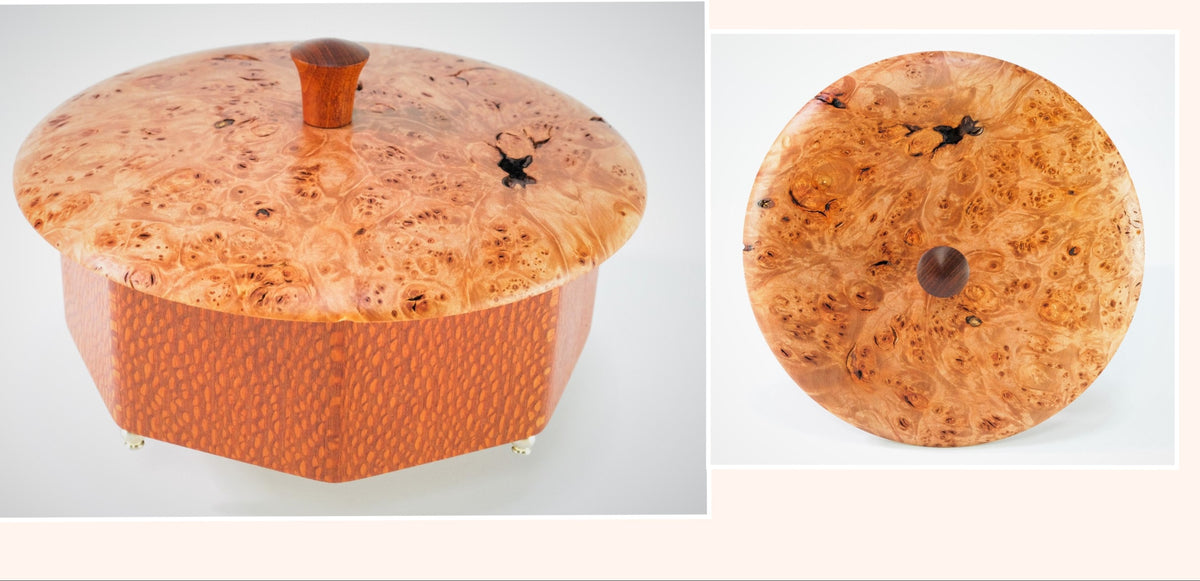 Octagonal Lacewood Box Maple Burl top – HJTWoods